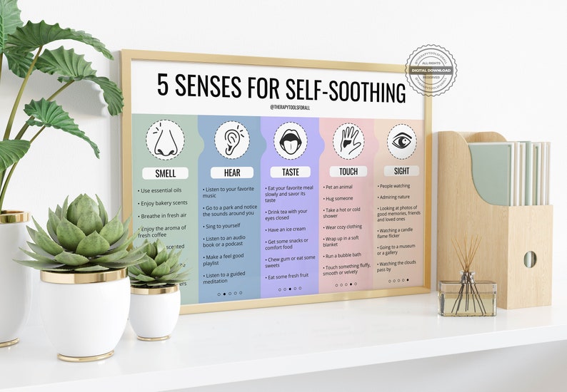 5 Five Senses DIGITAL Self Care Print Self Soothing Mental Health ...