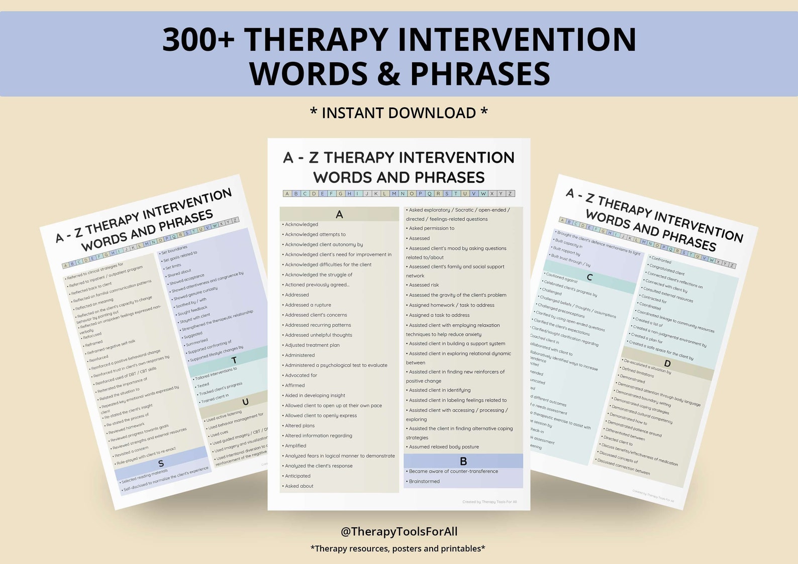 Therapy Interventions Words Cheat Sheet Therapist Progress Notes ...