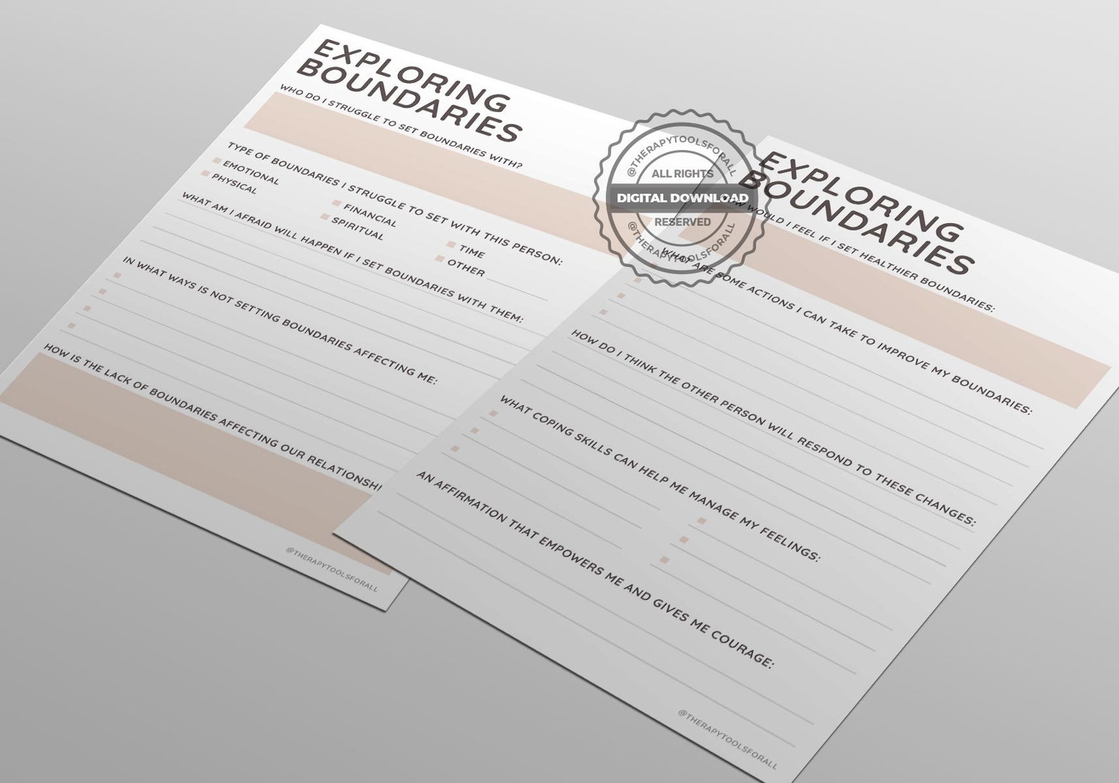 Boundaries Therapy Self Help Worksheet Template Printable Journal ...