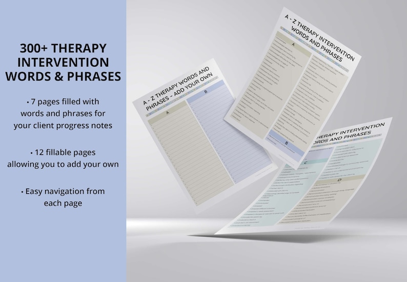 Therapy Interventions Words Cheat Sheet Therapist Progress - Etsy