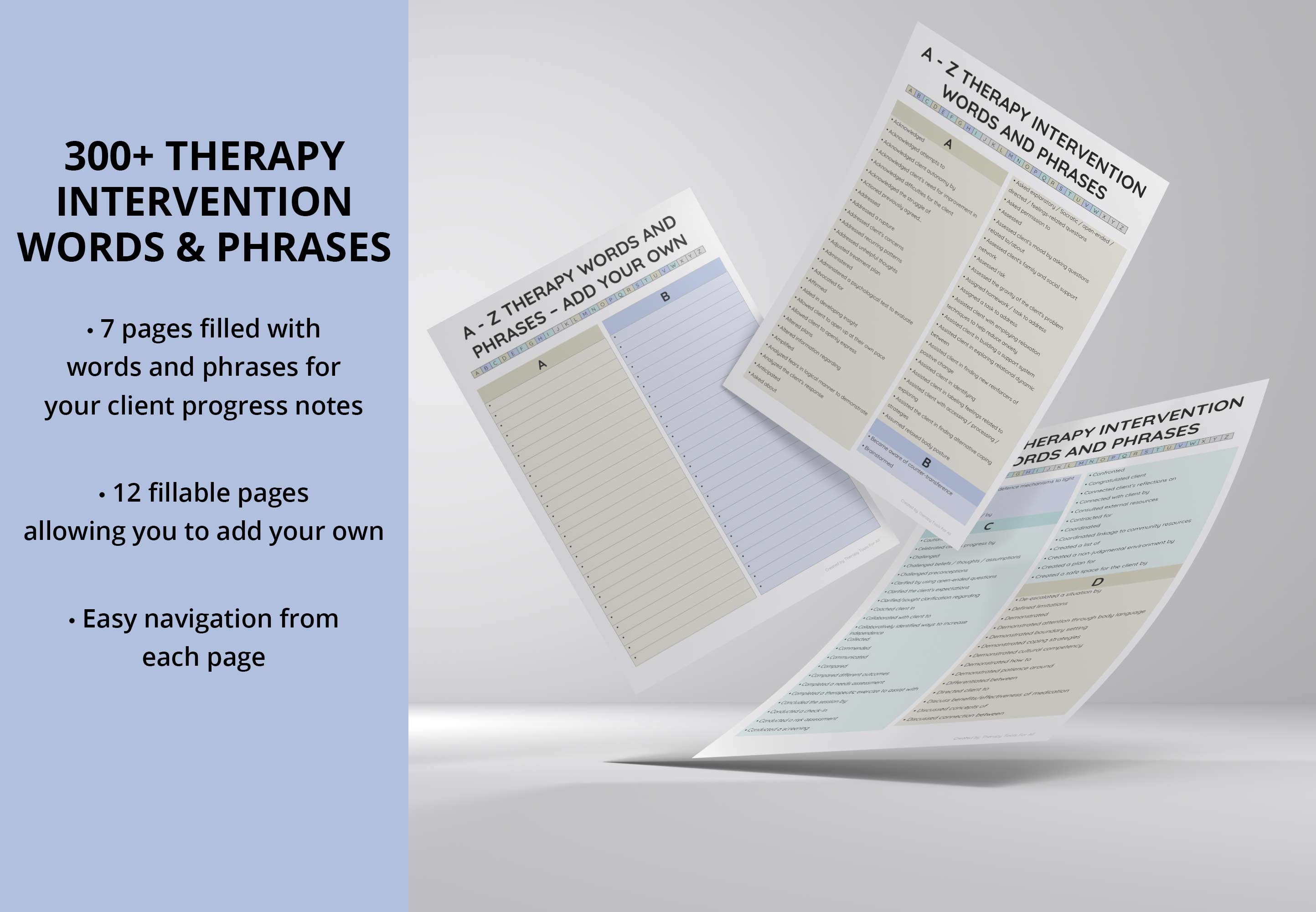 Therapy Interventions Words Cheat Sheet Therapist Progress - Etsy Australia