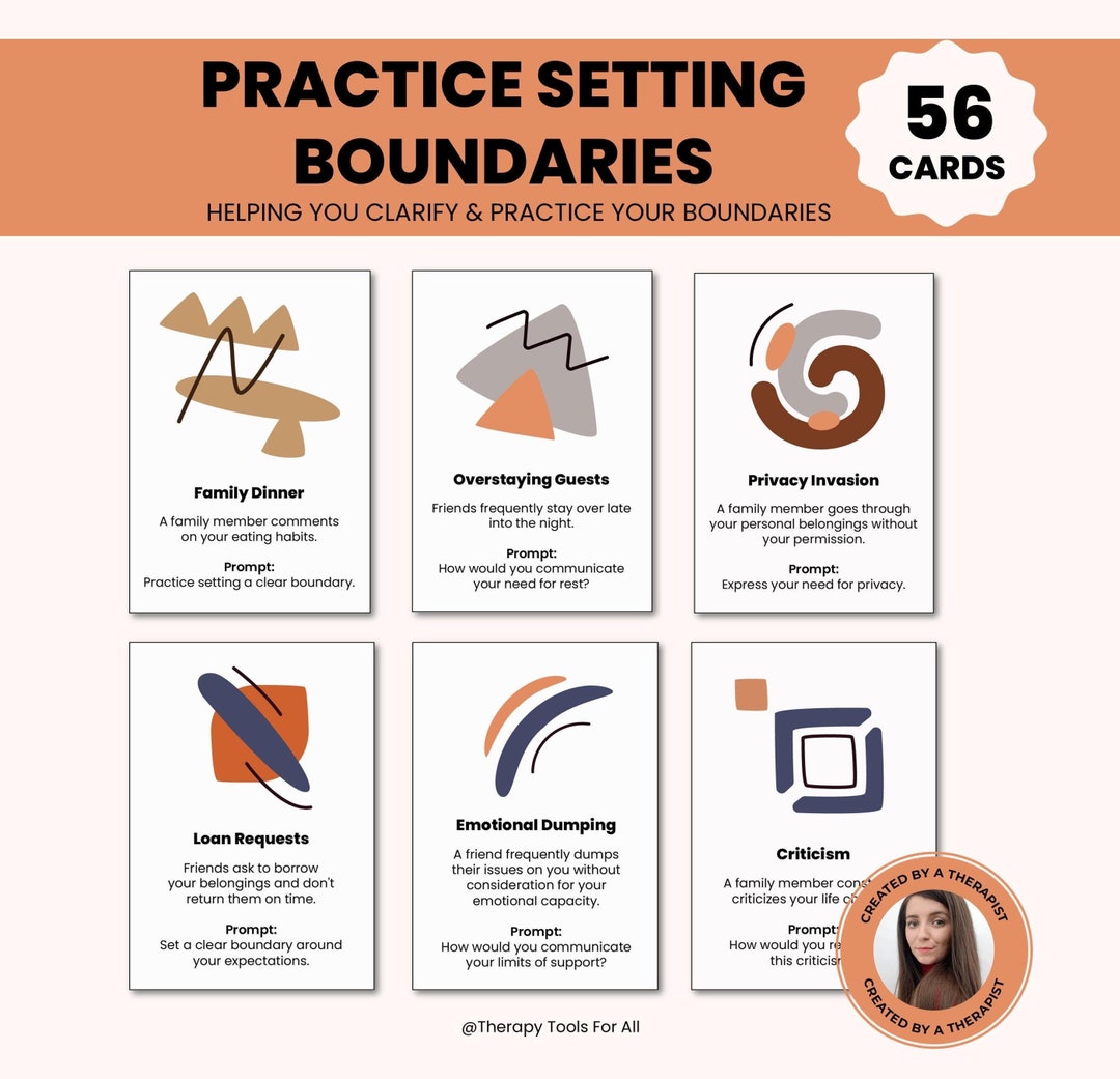 Therapy Cards, Boundary Setting Flashcards, Healthy Boundaries, Counseling Questions, Personal ...