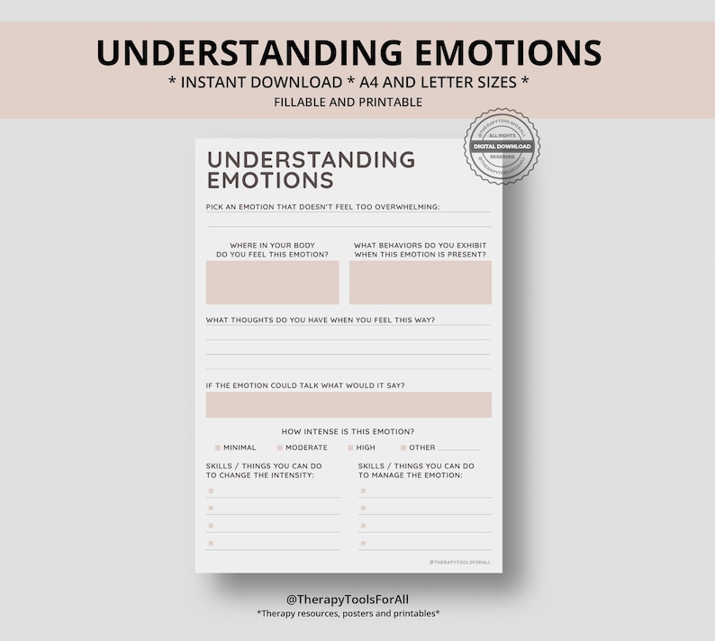 Understanding Emotions Printable Interactive Worksheet Journal Planner ...