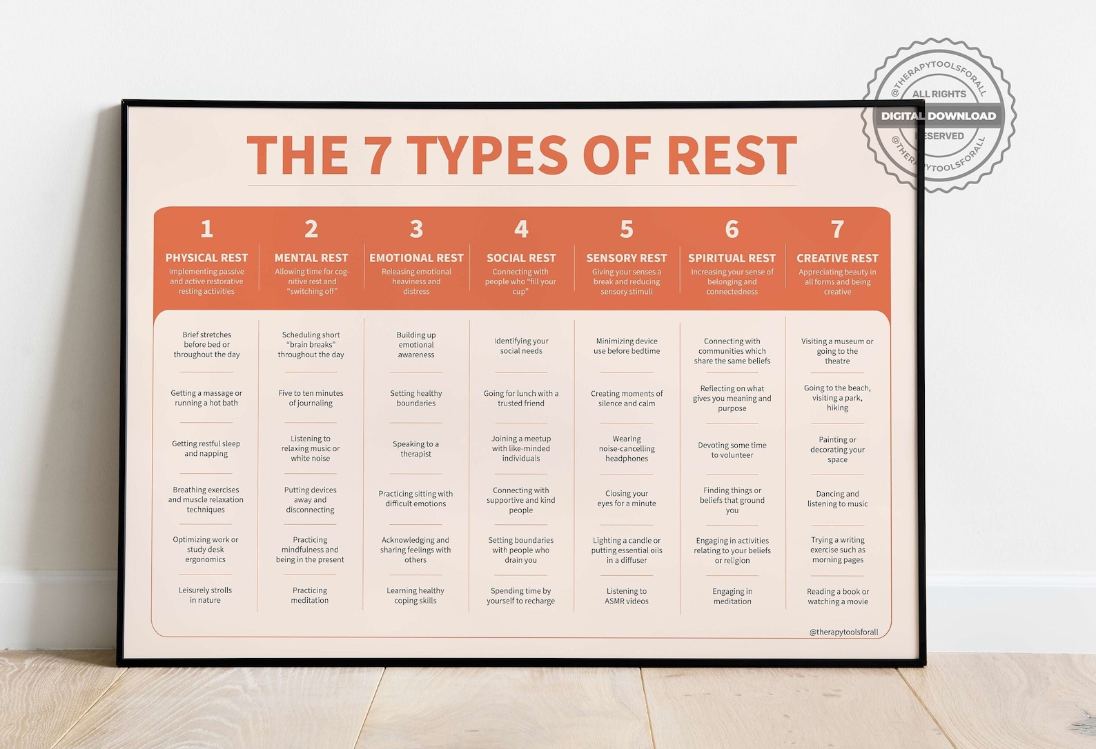 The 7 Type of Rest DIGITAL Mental Health Print Therapy Office - Etsy
