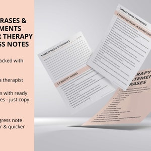 Therapy Progress Notes Cheat Sheet Phrases and Statements Counselor ...