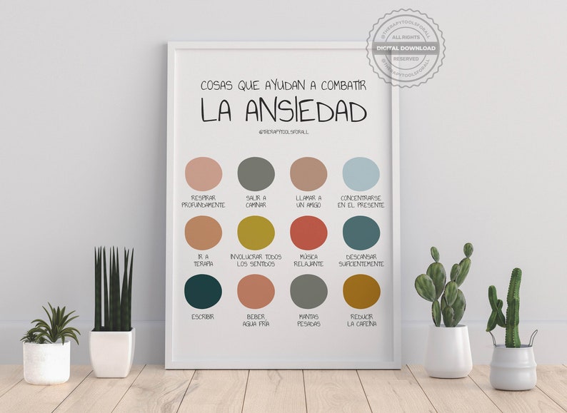 Spanish Anxiety Digital Print Therapy Counselor Office Art Mental ...