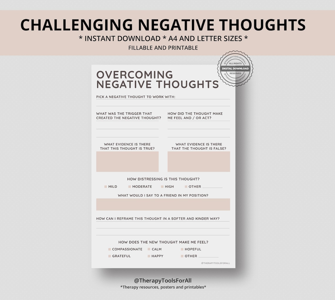 Challenging Negative Thoughts CBT Printable Worksheet Journal - Etsy
