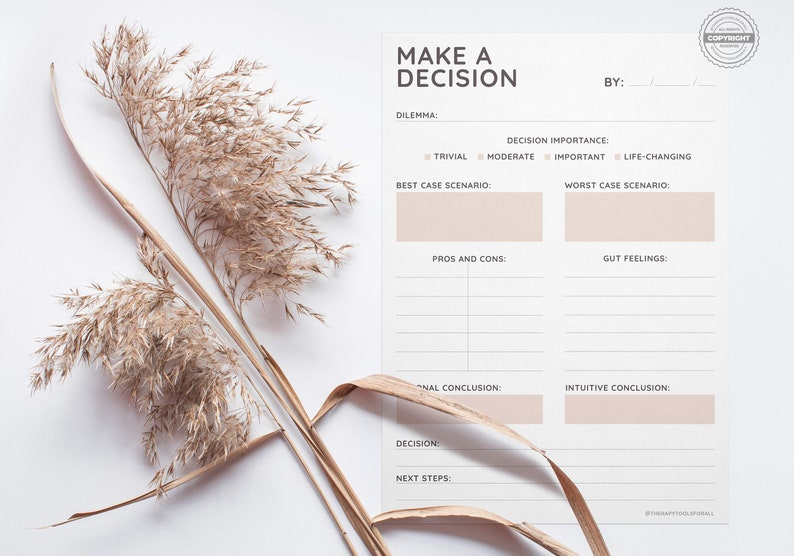 Make a Decision Aid Printable Interactive Worksheet Journal Inserts ...