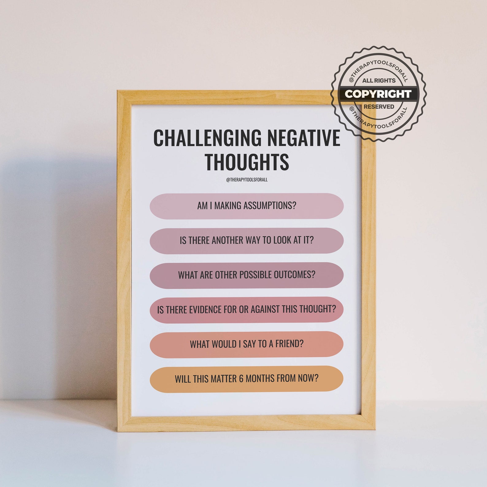 Cognitive Behavioural Therapy CBT Negative Thoughts Digital Print ...