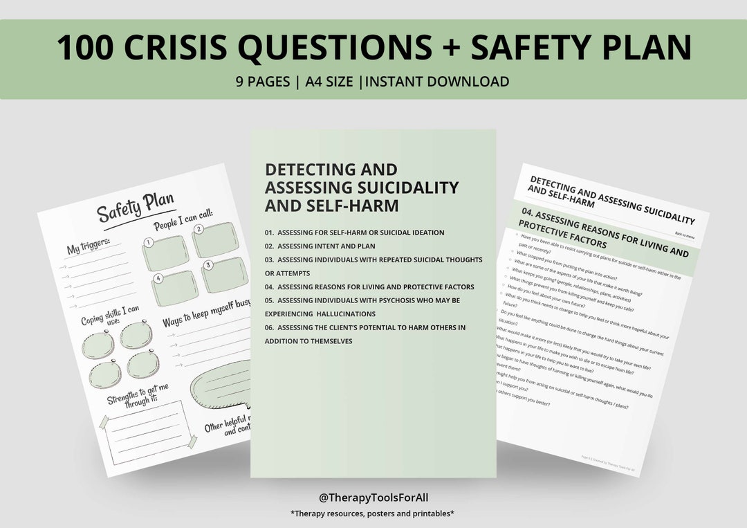 Crisis Intervention Safety Plan Risk Assessment Counseling Questions ...