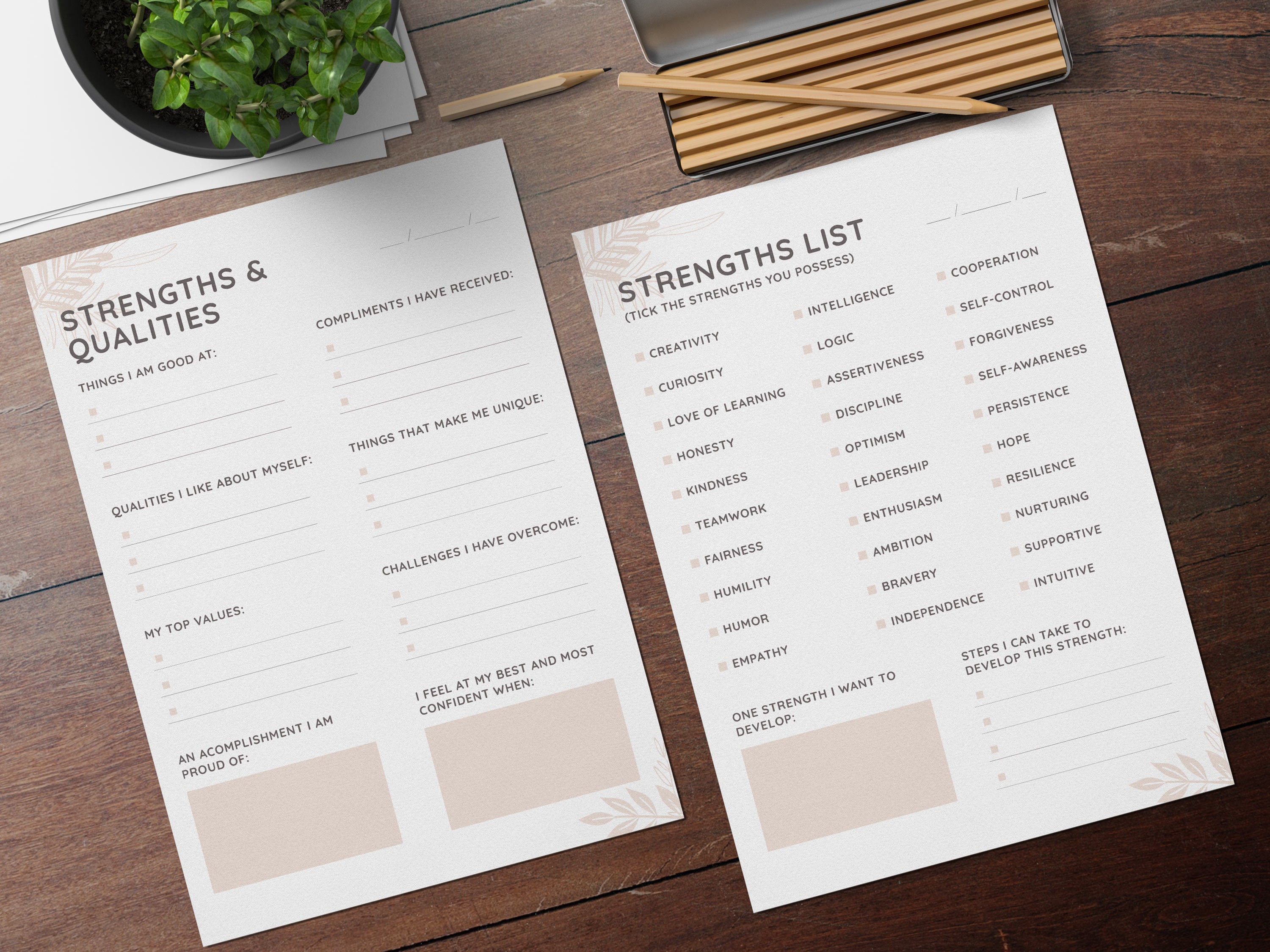 Strengths & Values Printable Worksheets Journal Inserts | Etsy