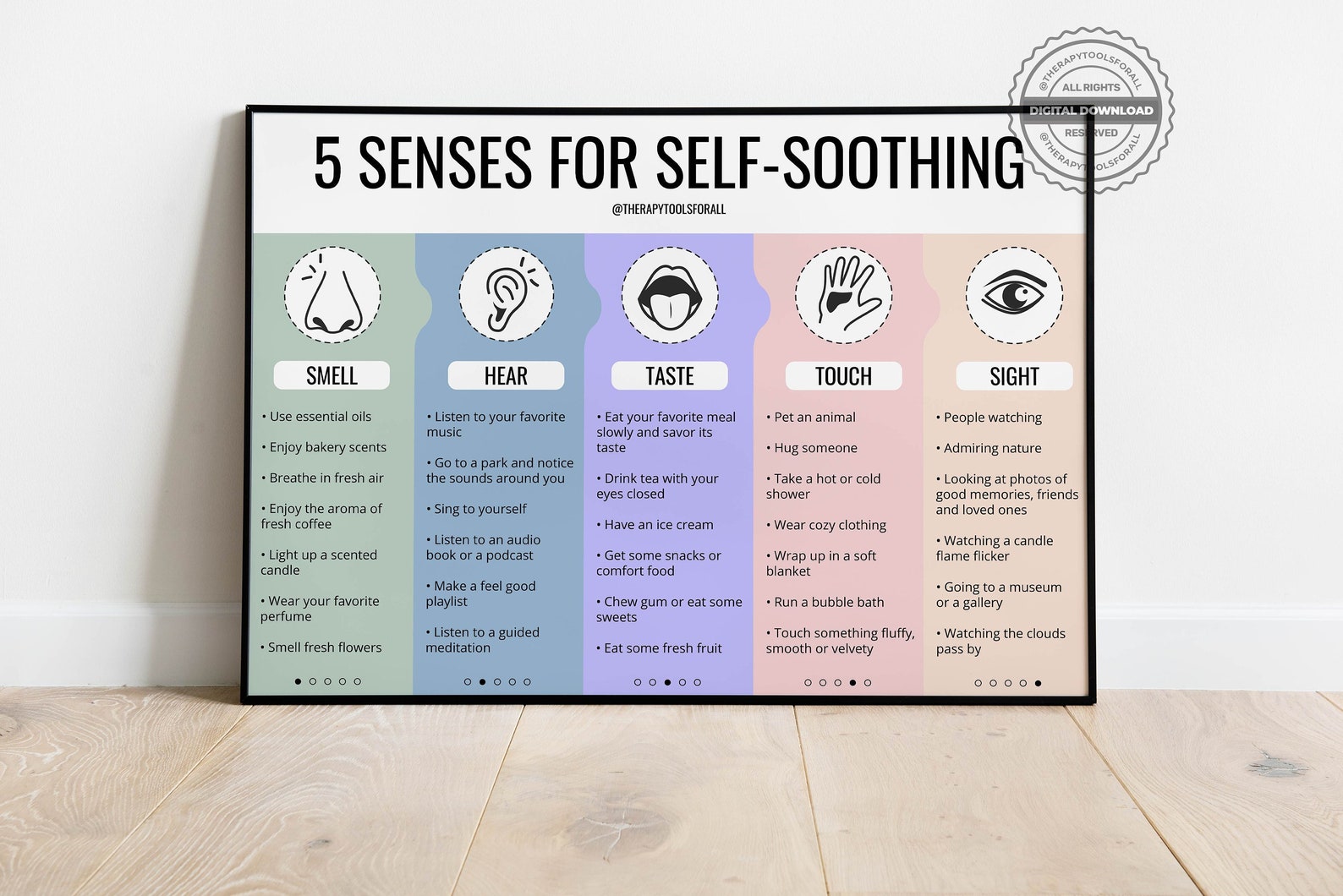 5 Five Senses DIGITAL Self Care Print Self Soothing Mental - Etsy