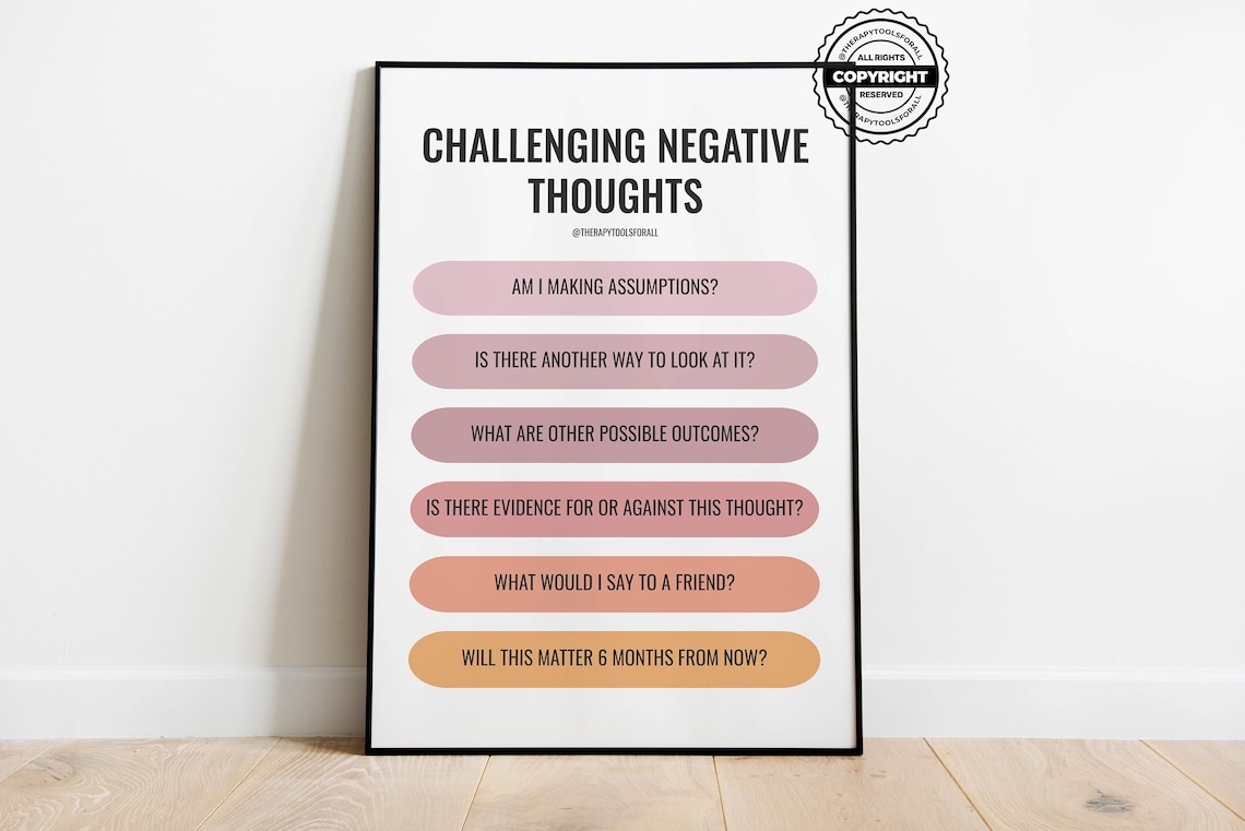 Cognitive Behavioural Therapy CBT Negative Thoughts Digital Print ...