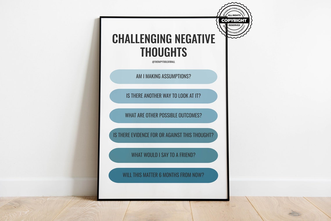 Cognitive Behavioural Therapy CBT Negative Thoughts Digital Print ...