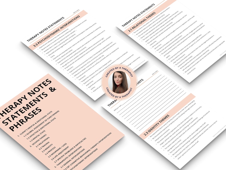 Therapy Progress Notes Cheat Sheet Phrases and Statements - Etsy