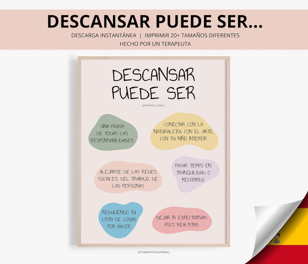 Descanso Salud Mental DIGITAL Poster in Spanish Emotional Wellbeing ...