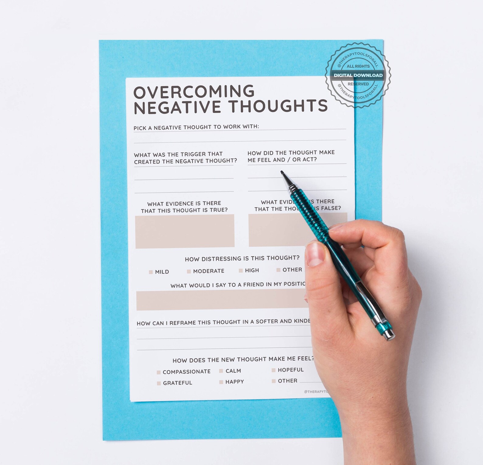 Challenging Negative Thoughts CBT Printable Worksheet Journal Inserts ...