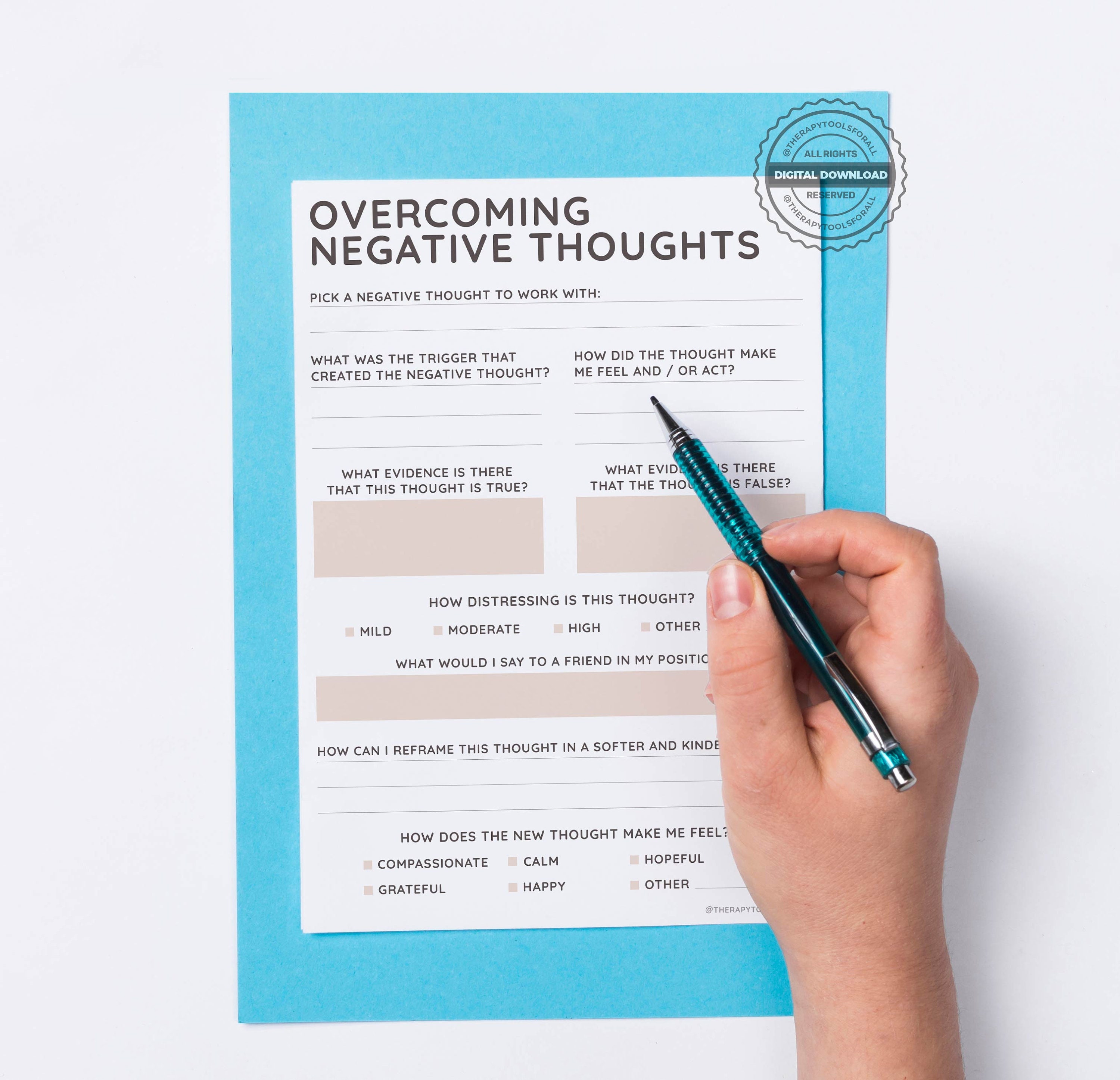 Challenging Negative Thoughts CBT Printable Worksheet Journal - Etsy