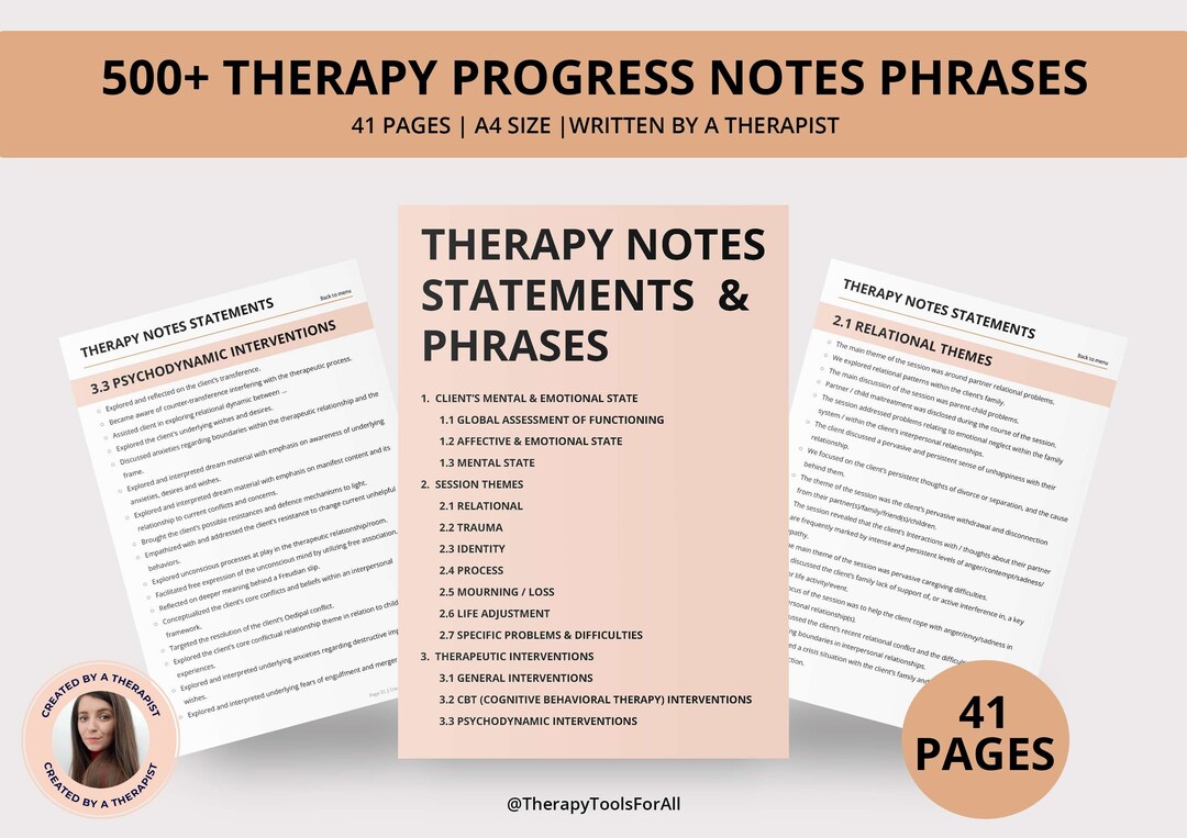Therapy Progress Notes Cheat Sheet Phrases and Statements - Etsy