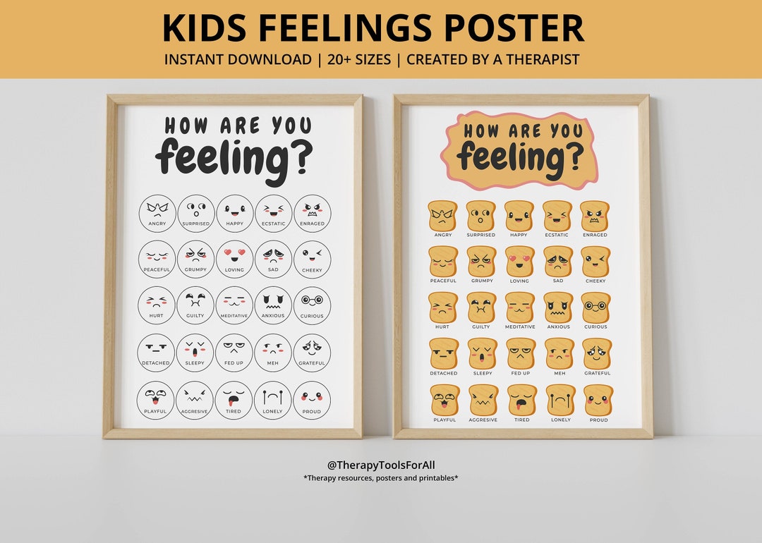 Feelings Poster Mood Chart Emotions Wheel Therapy Office Decor School ...