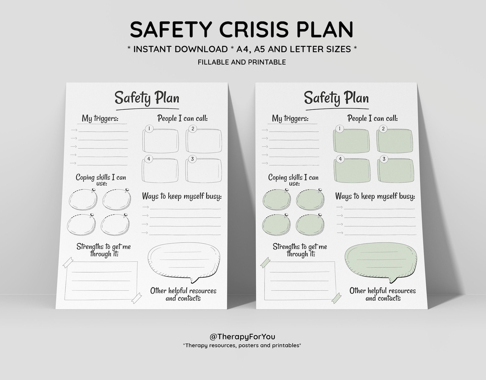 Printable Safety Crisis Plan Worksheet Therapy Aid School - Etsy