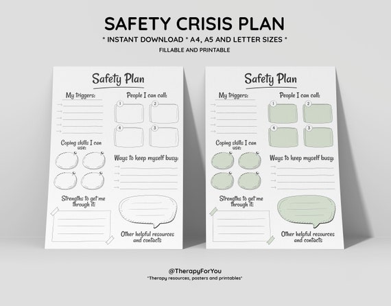Printable Safety Crisis Plan Worksheet Therapy Aid School - Etsy