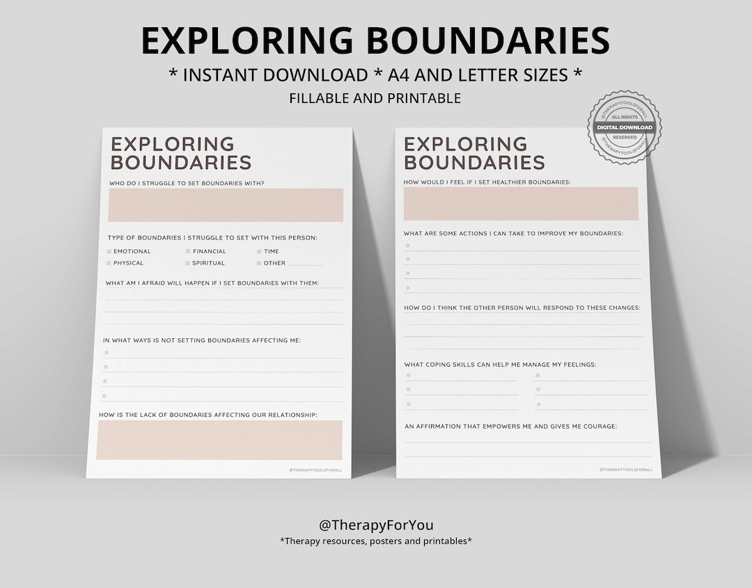 Boundaries Therapy Self Help Worksheet Template Printable Journal ...