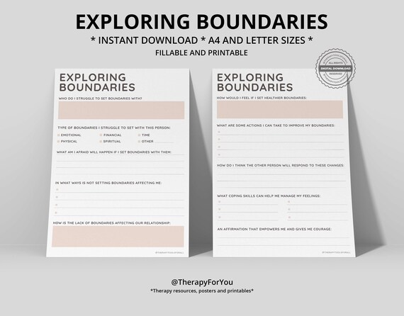 Boundaries Therapy Self Help Worksheet Template Printable - Etsy