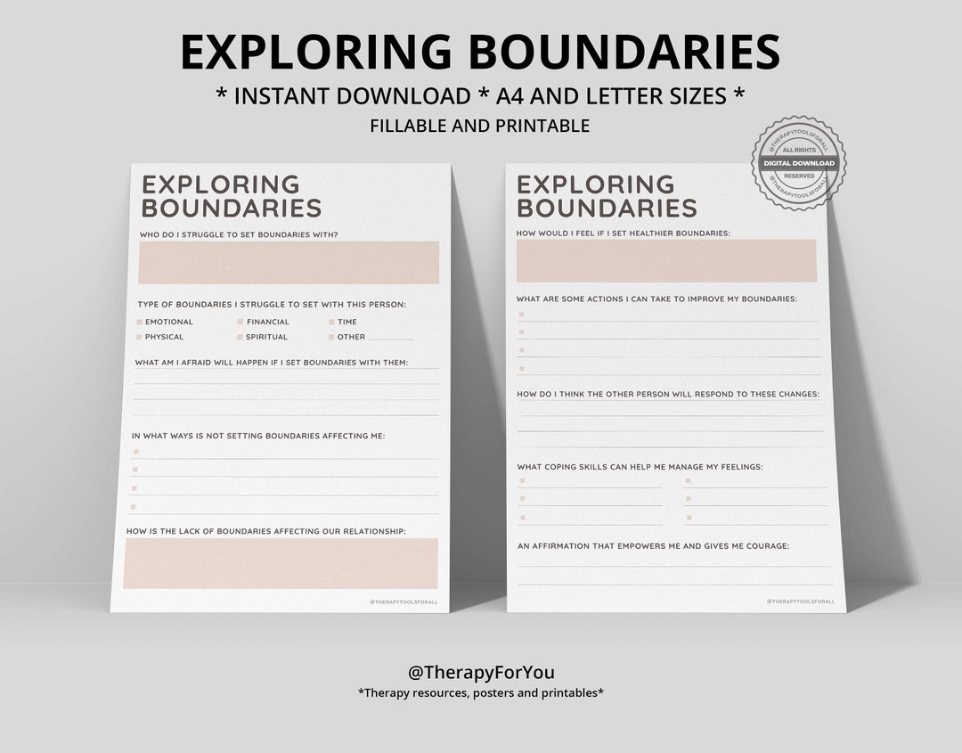 Boundaries Therapy Self Help Worksheet Template Printable Journal ...