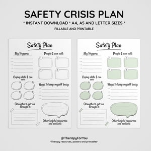 Printable Safety Crisis Plan Worksheet, Therapy Aid, School Counselor ...
