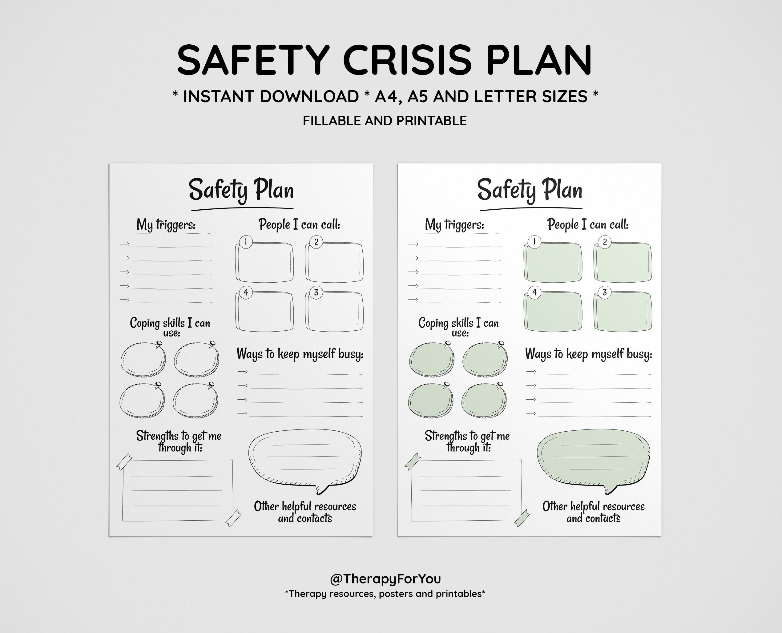 Printable Safety Crisis Plan Worksheet Therapy Aid School - Etsy