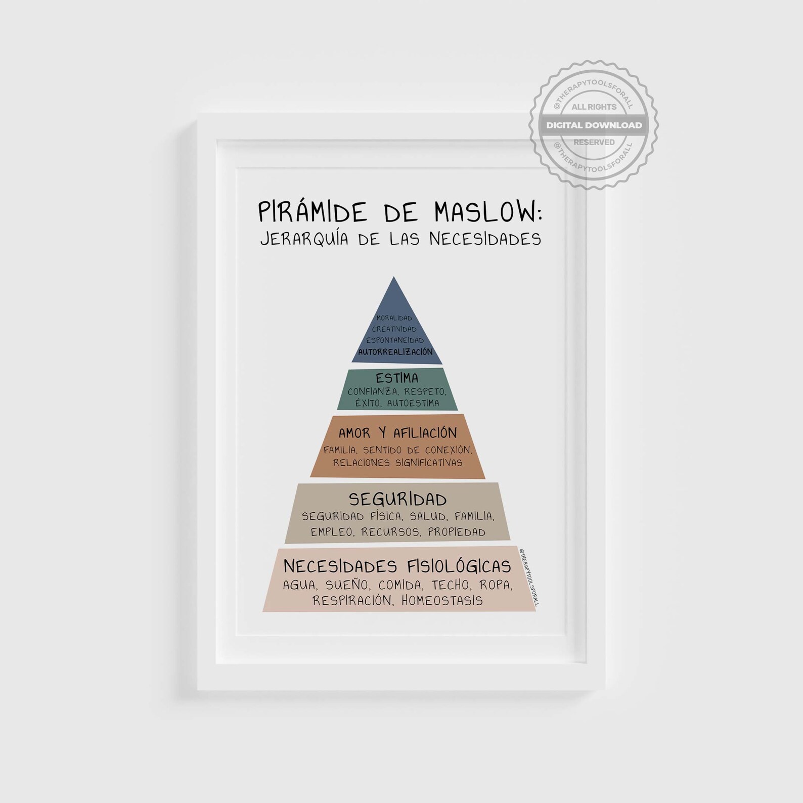 Spanish Maslow's Hierarchy of Needs Digital Print Therapist Counselor ...