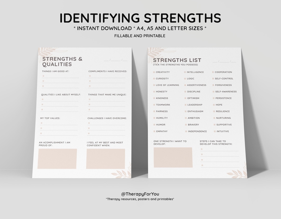 Strengths & Values Printable Worksheets, Journal Inserts, Planner ...