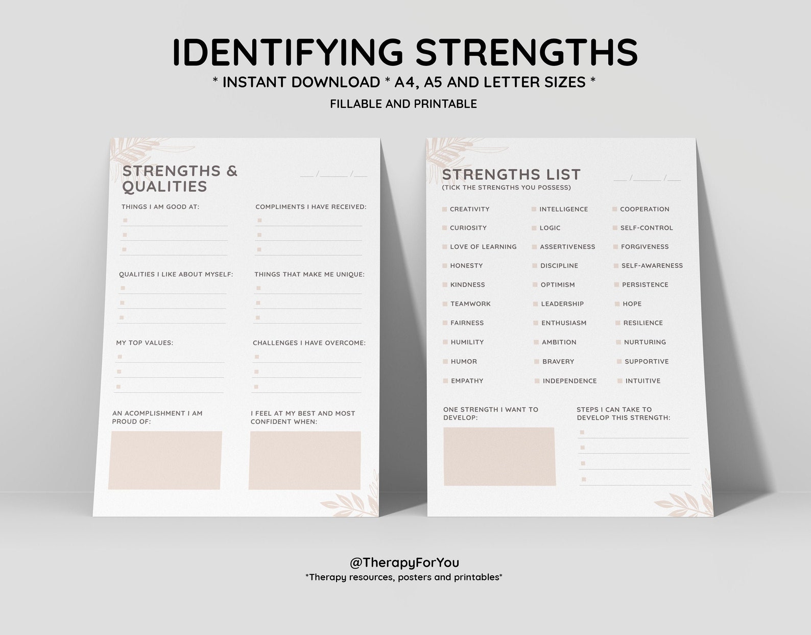 Strengths & Values Printable Worksheets, Journal Inserts, Planner ...