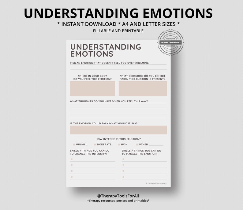 Understanding Emotions Printable Interactive Worksheet Journal | Etsy UK