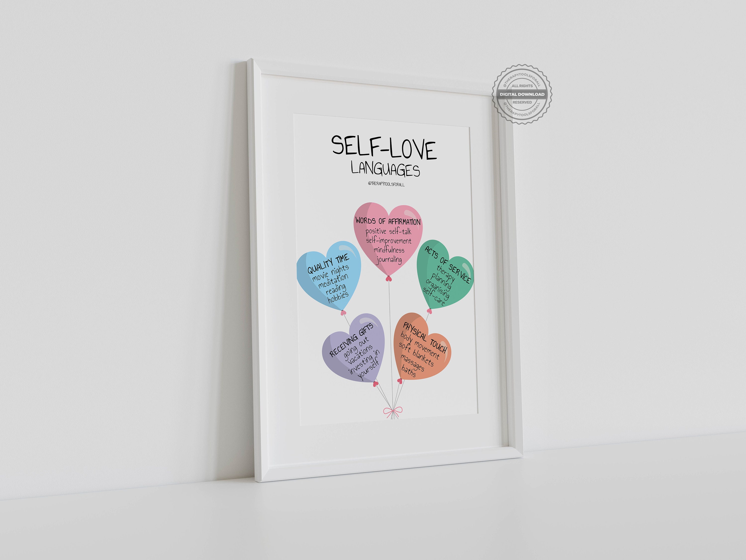 Self Love Languages Digital Therapy Print Mental Health Counselor ...