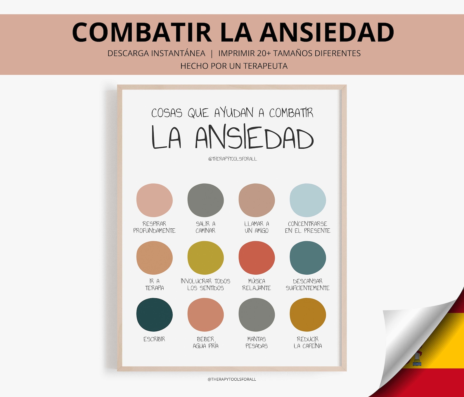 Spanish Anxiety Digital Print Therapy Counselor Office Art Mental ...