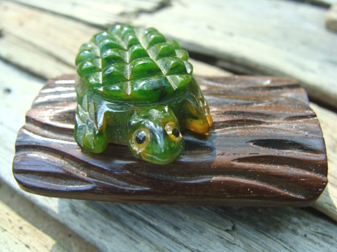 Bakelite Turtle Brooch Real Wood Log Pin All Original Outstanding - Etsy