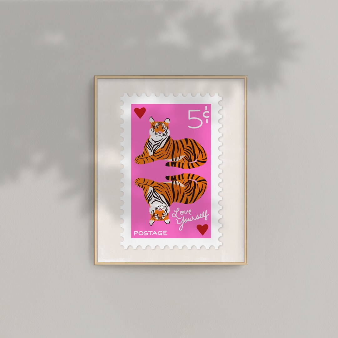 Eclectic Tiger Postage Stamp Art Print, Trendy Wall Art, Eclectic ...