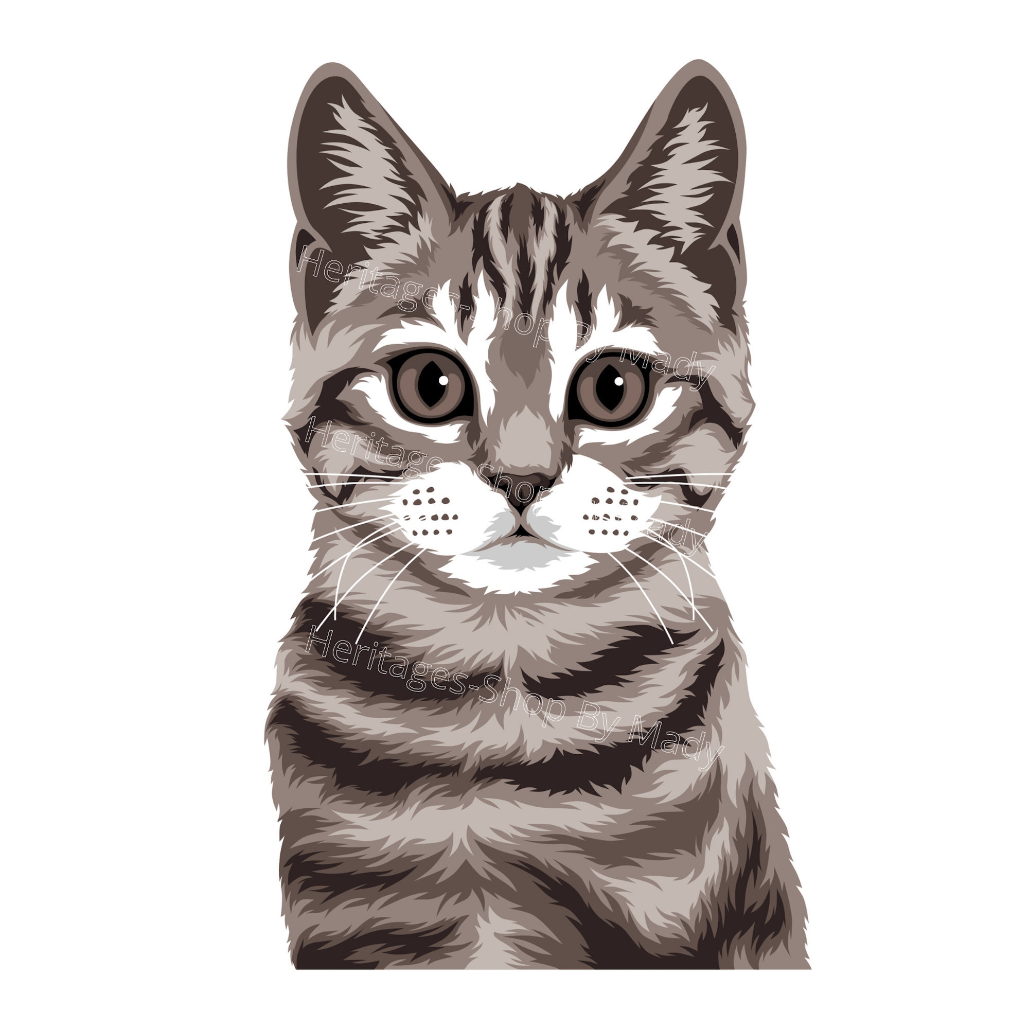 Tabby Grey Cat Breed Portrait Illustration - Peeking - Peekaboo Design ...