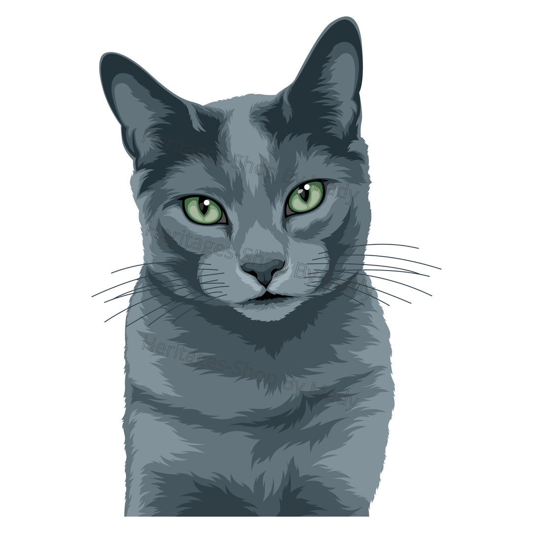Russian Blue Breed Portrait Illustration - Peeking - Peekaboo Design ...