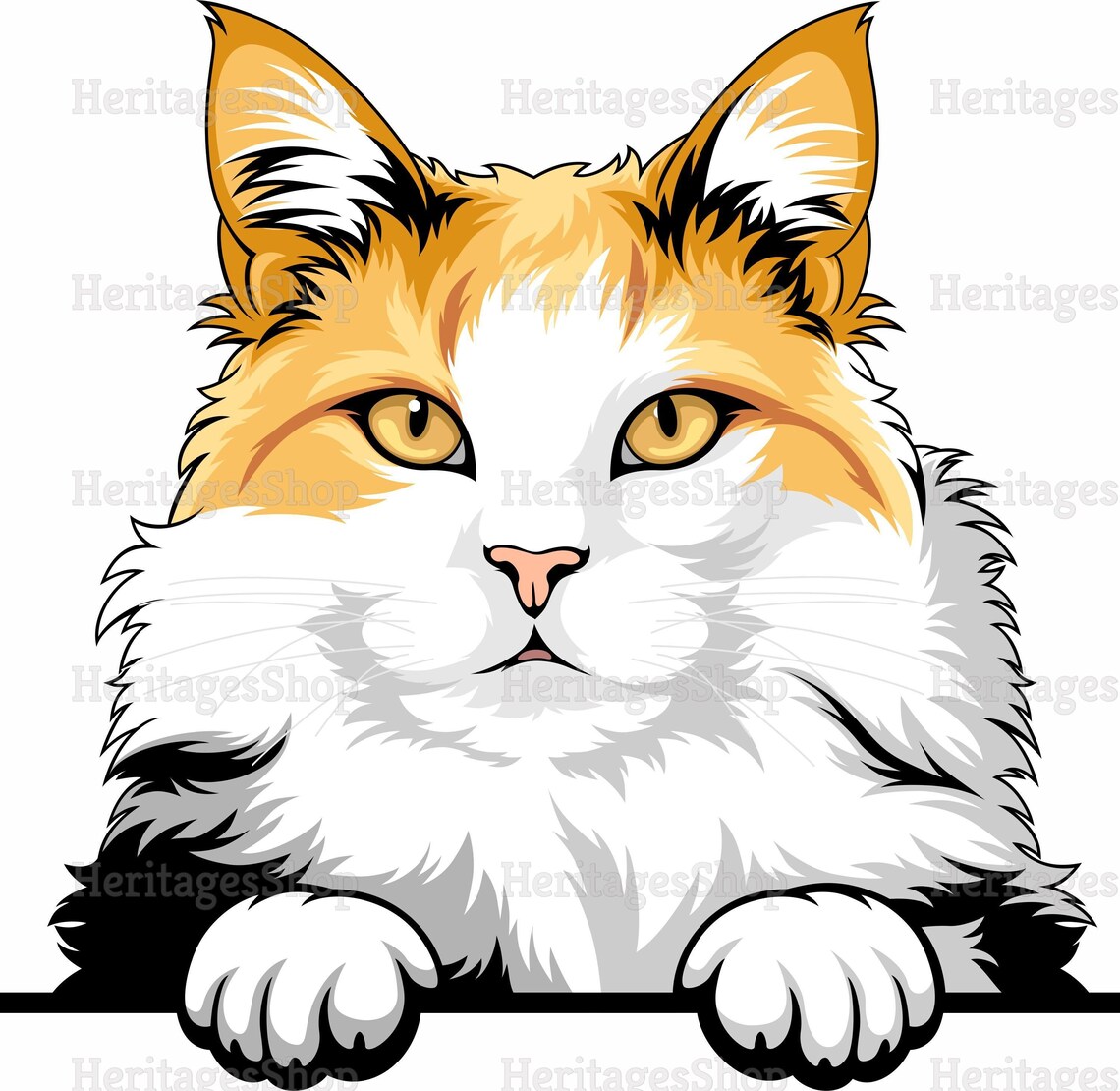 Turkish Van Cat Breed Illustration Peeking Line Peekaboo - Etsy