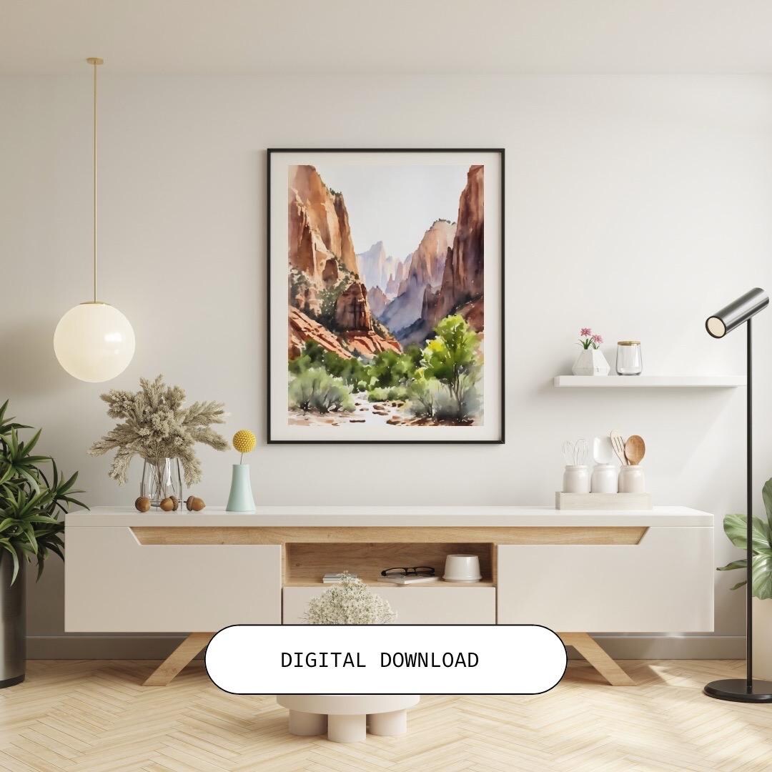 Painted Peaks of Zion - National Park Watercolor Art Print - Digital ...