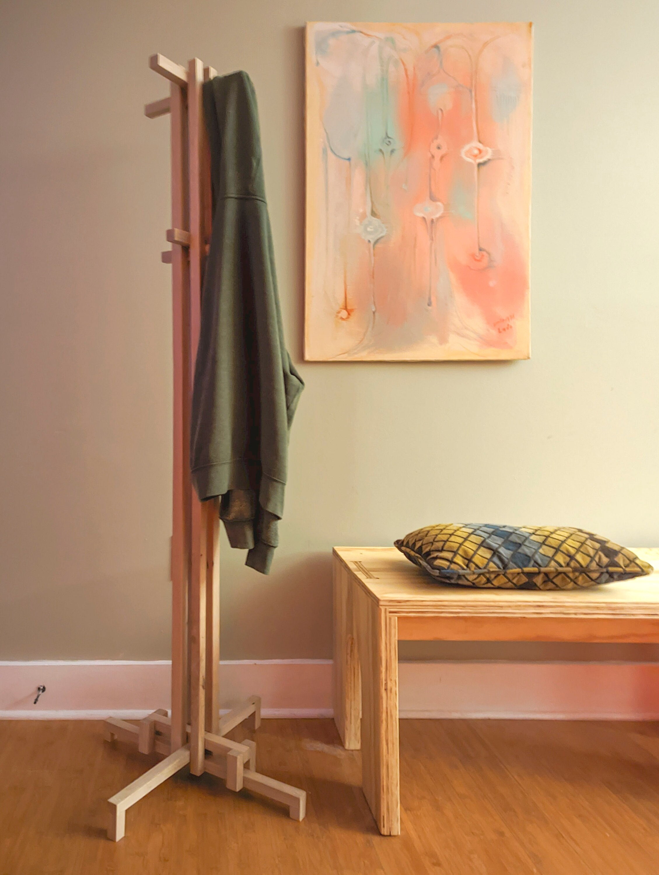Oak Freestanding Coat Rack / Great for Front Entry Mudroom / Holds ...