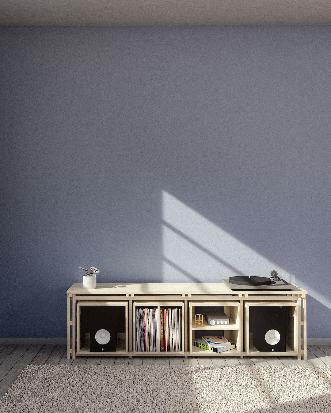 Contemporary Bench With Modular Storage Prefect for Vinyl - Etsy