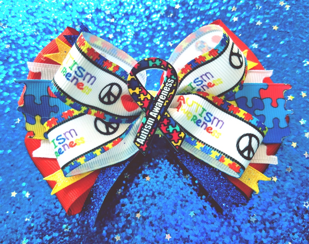 Autism Awareness Bow puzzle Piece Bow Autism Ribbon Autism ...
