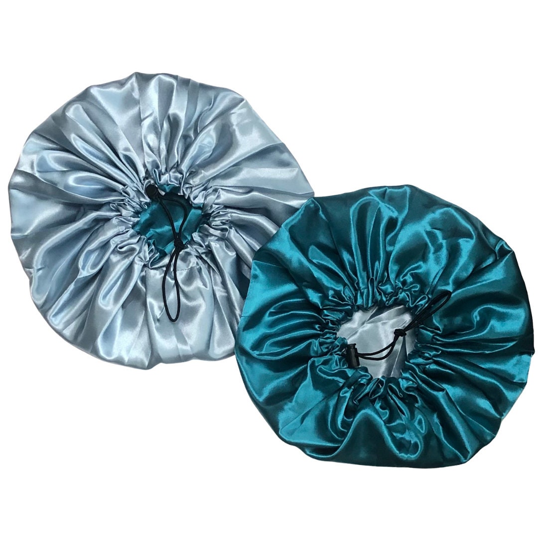 Blue / Light Blue Satin Bonnets | Adjustable & Reversible Bonnet | Stay ...