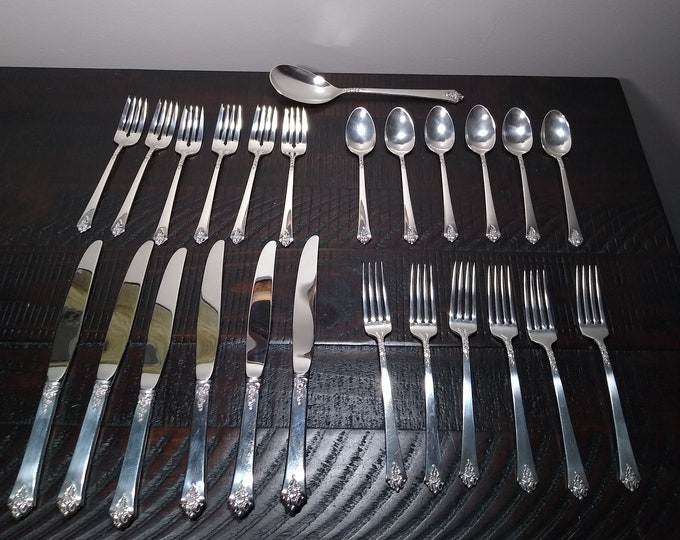 Antique 25 Piece Royal Crest, Castle Rose Sterling Silver Flatware Set - Etsy