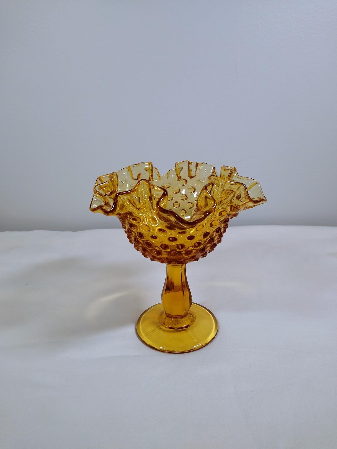 Fenton Colonial Amber Compote, Vintage Amber Hobnail Crimped Candy Dish ...