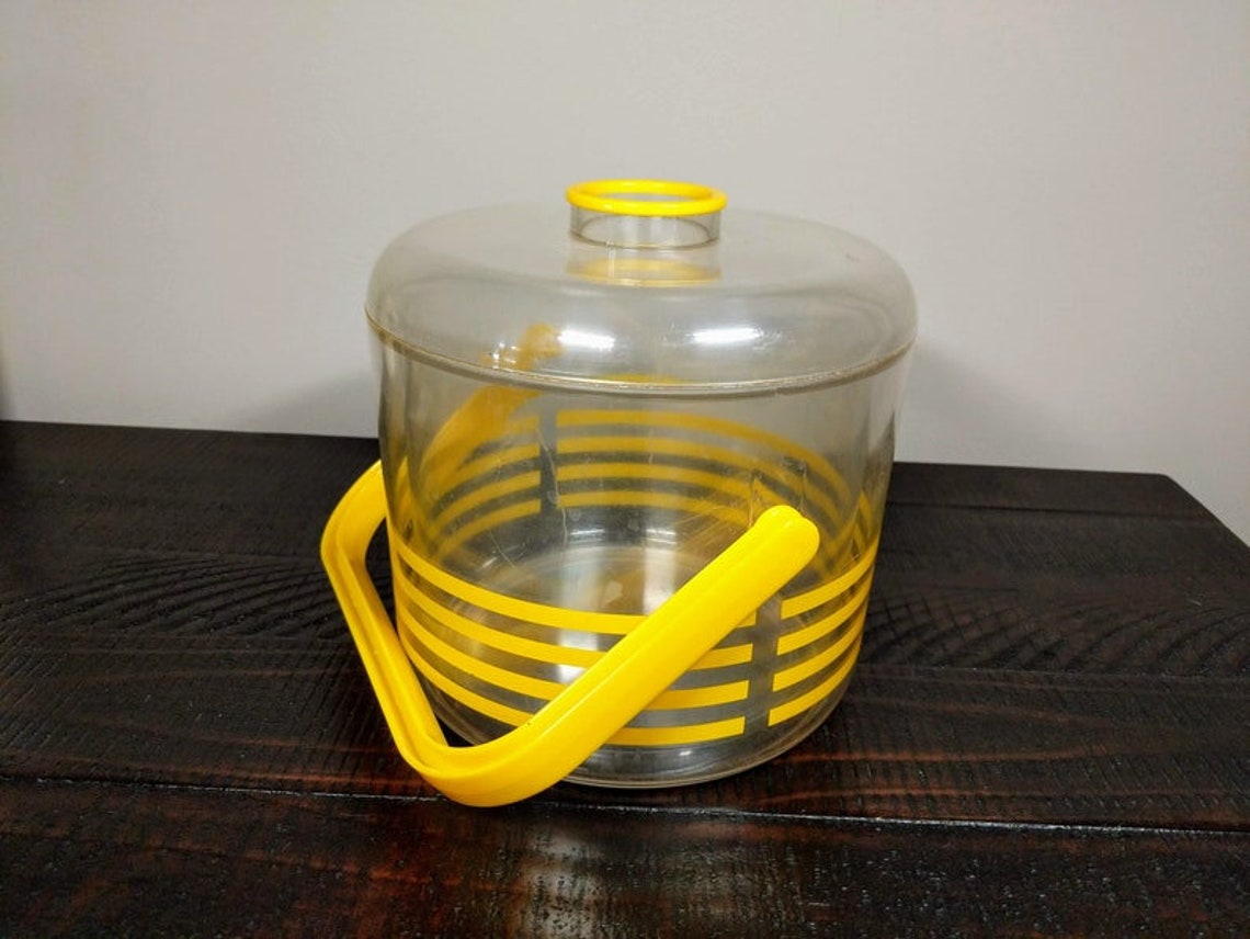 Ingrid Acrylic Yellow Stripe Ice Bucket, Vintage Ice Bucket With Lid - Etsy